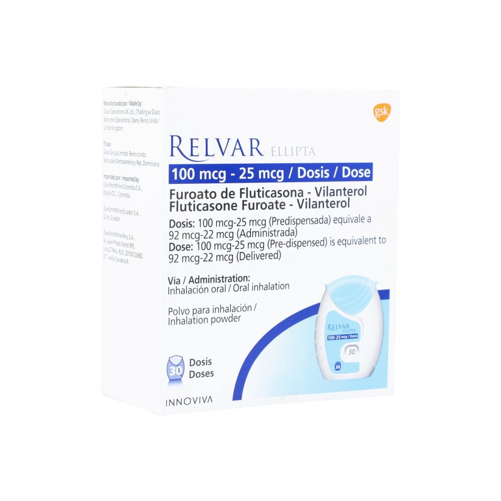 Relvar Ellipta 100/25 mcg Inhalador - 30 Dosis | Cruz Verde | Cruz Verde