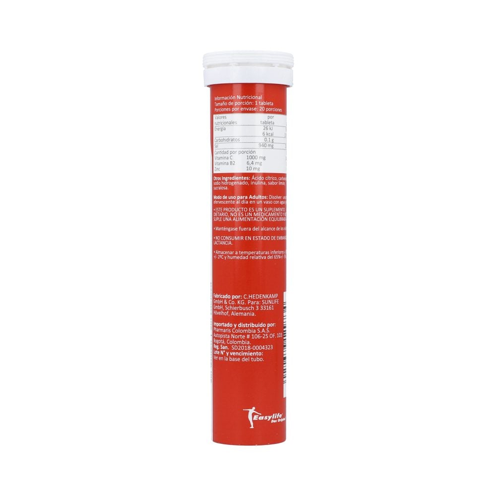 Vitamina C + B2 + Zinc Easylife Tubo X 20 Tabletas Efervescente Sabor ...