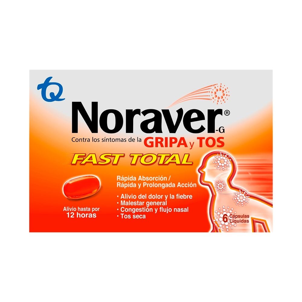 Noraver Gripa y Tos Fast Total Capsula Liquida (15+10+400+2.5)Mg Caja X 6 | Cruz Verde