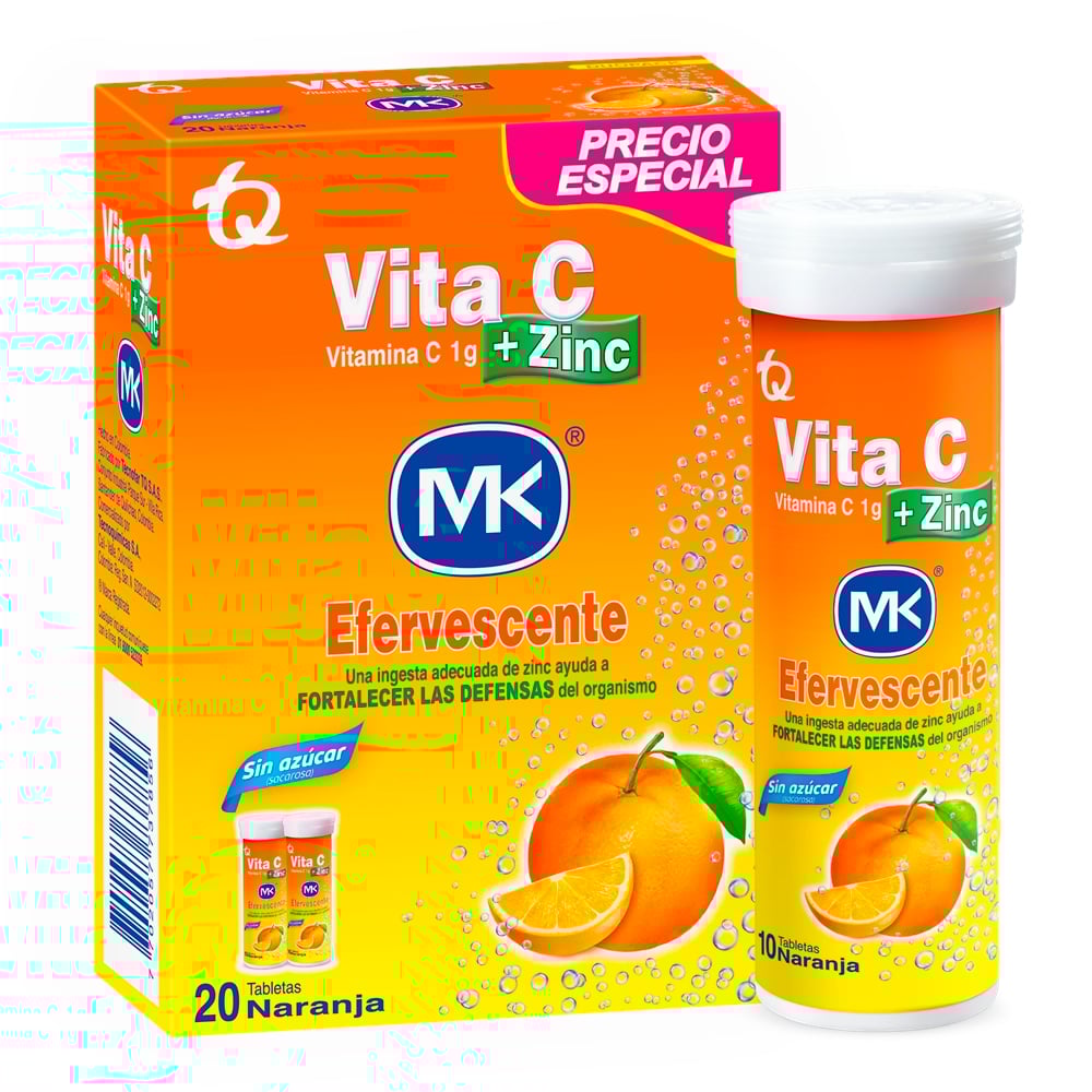 Promo Vitamina C Mk + Zinc Tabletas Eferv Caja X 2Tubo X 10 | Cruz Verde