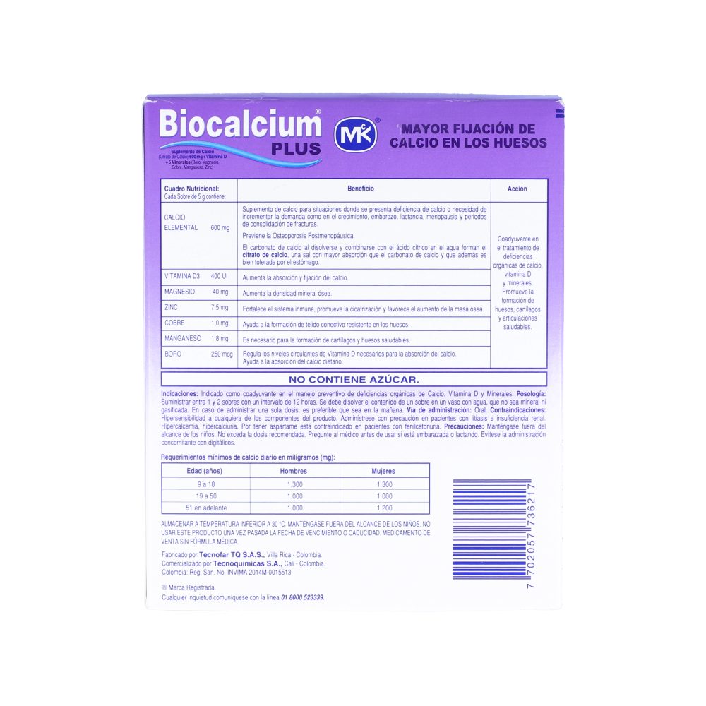 Promo Biocalcium Plus Múltiples Componentes Polvo Efervecente Caja X 60 ...