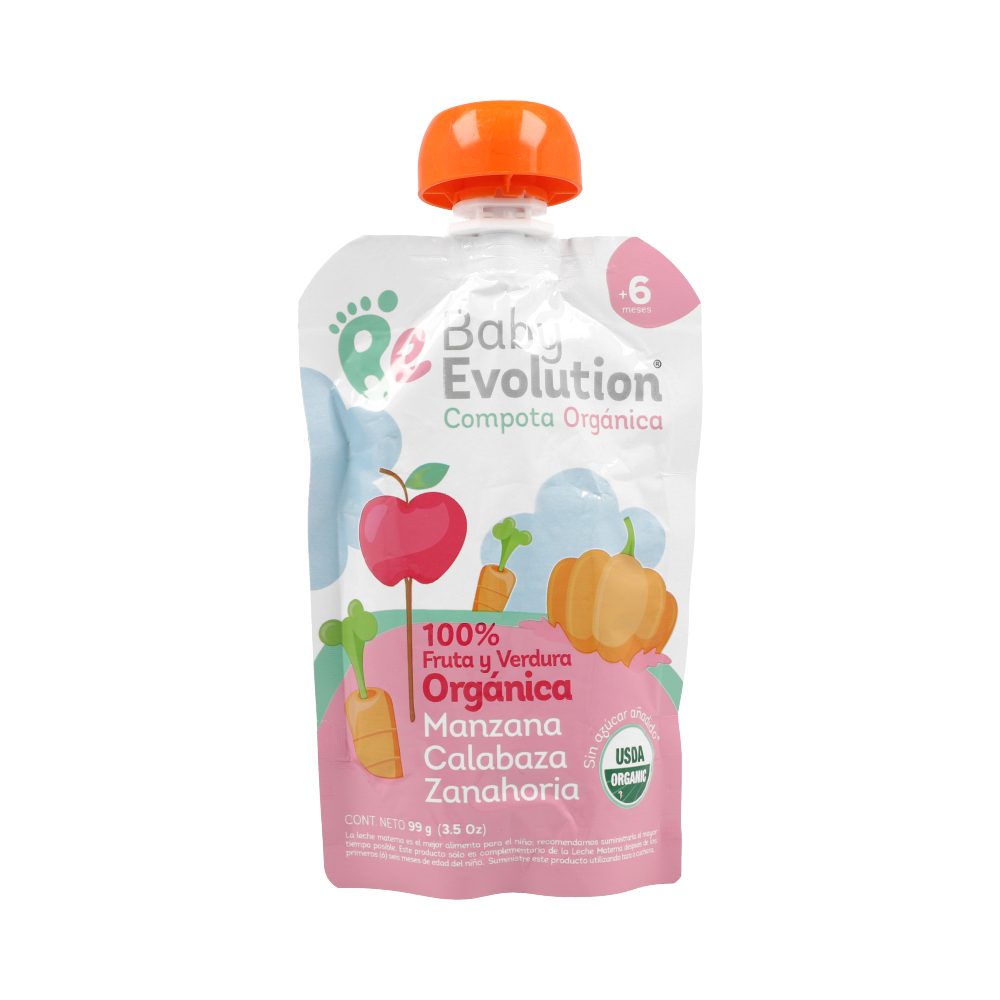 Compota Organica Baby Evolution Sobre X 99Gr Manzana Calabaza Zanahoria ...