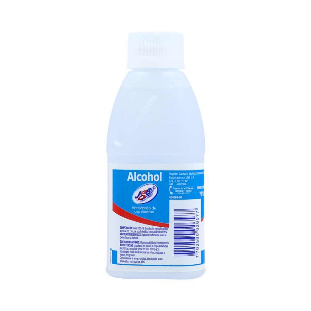 Alcohol JGB 70% Solución Tópica Frasco X 120 mL JGB | Los expertos en ahorro Cruz Verde Colombia