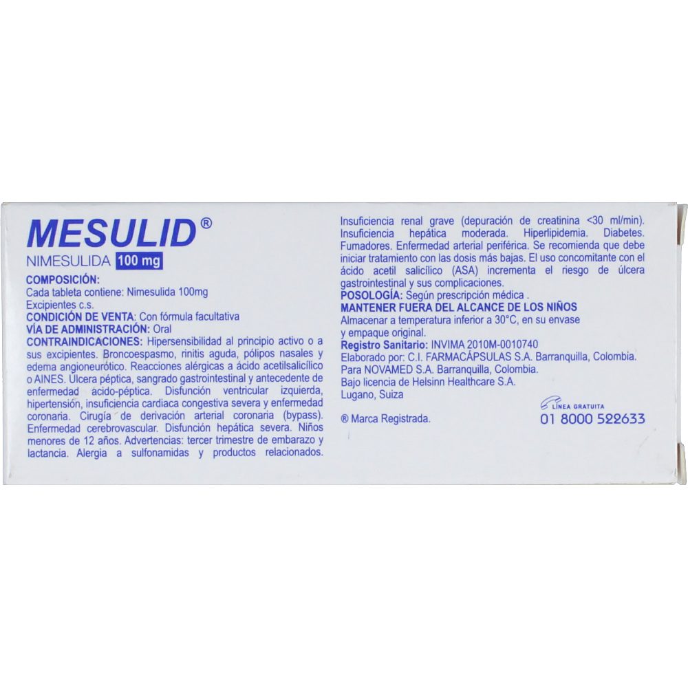 Mesulid Tabletas 100Mg Caja X 6 | Los expertos en ahorro Cruz Verde ...