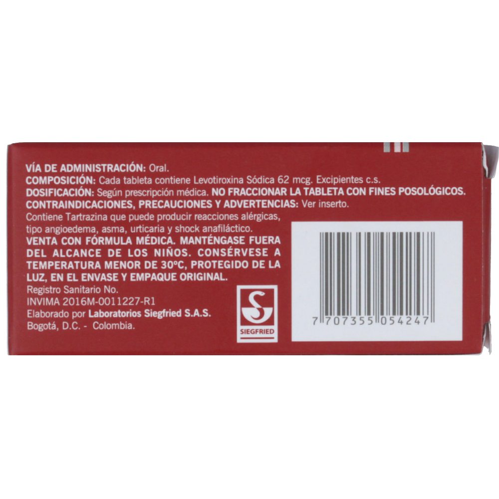 Tiroxín Tabletas 62Mcg Caja X 50 | Los expertos en ahorro Cruz Verde ...