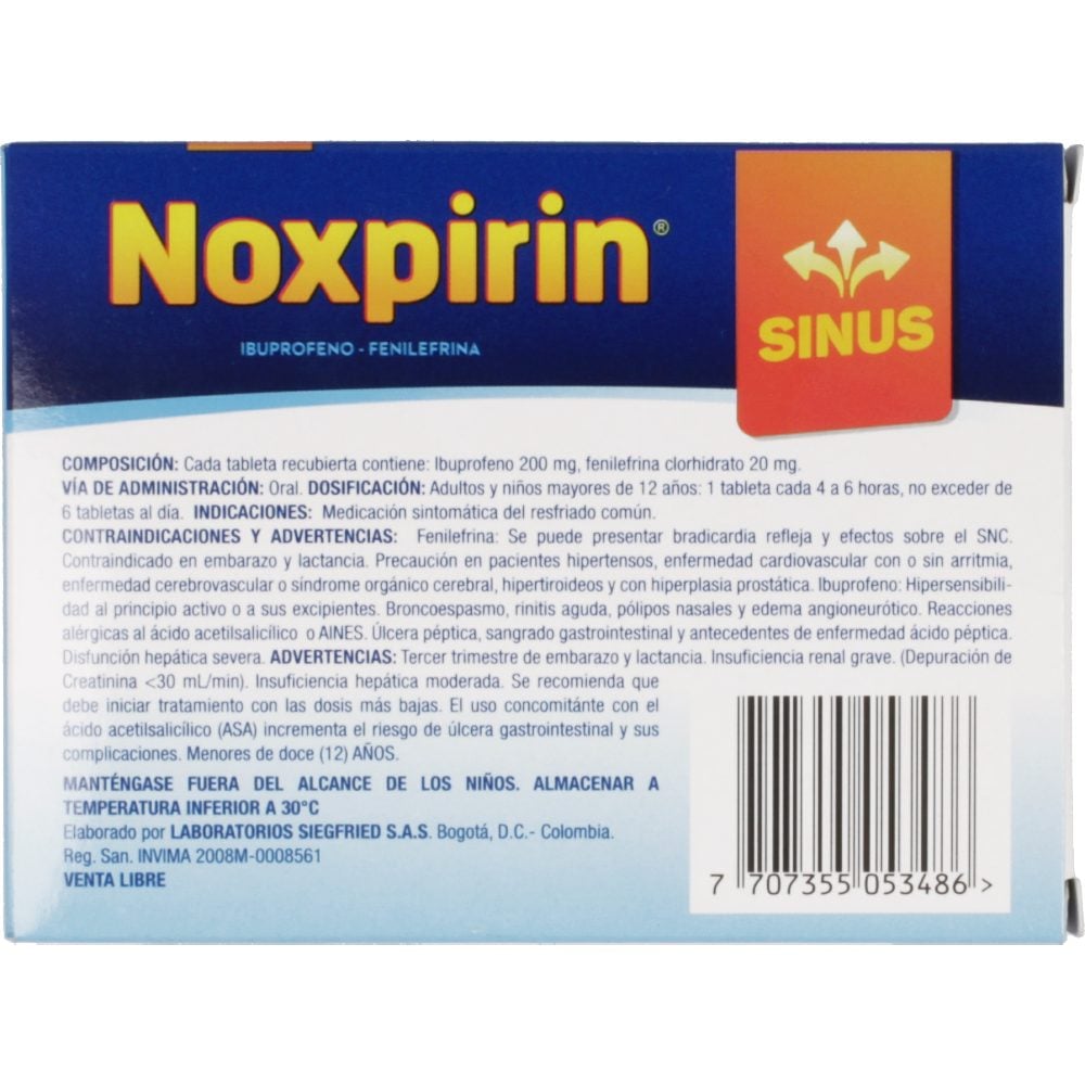 Noxpirin Sinus Tabletas Recubiertas Caja X 12 | Los expertos en ahorro ...