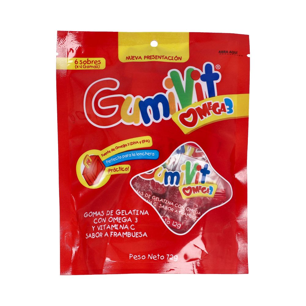 Gumivit Omega 3+Vit C Frambuesa Bolsa X 6 sobres X72 g | Los expertos ...