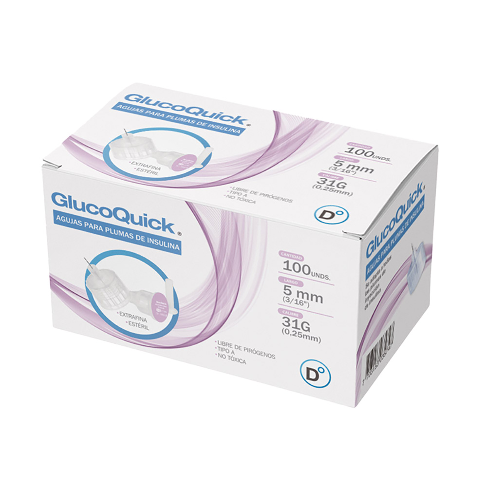 Aguja Autoinyector Insulina Ref 208592 Caja X 100 Glucoquick 31G X 5Mm
