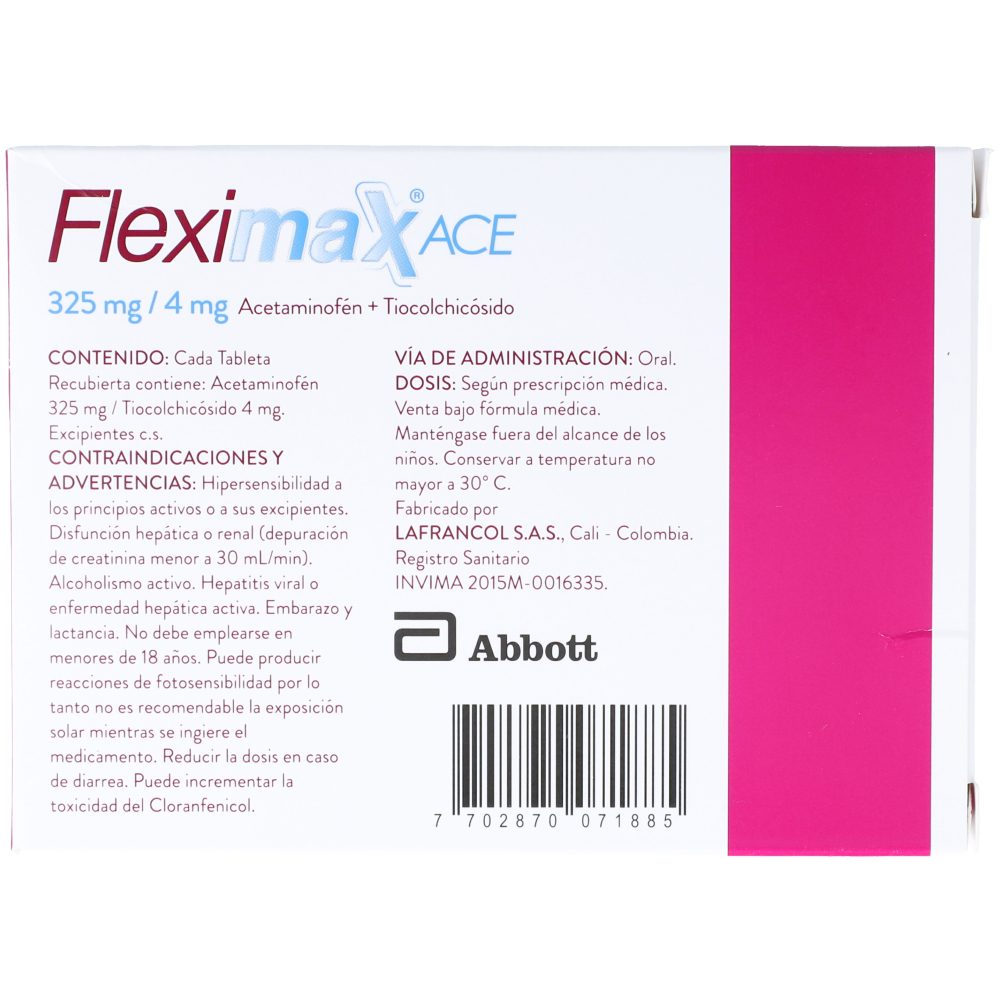 Fleximax Ace Tabletas Recubiertas (325+4)Mg Caja X 14 | Los expertos en ahorro Cruz Verde Colombia