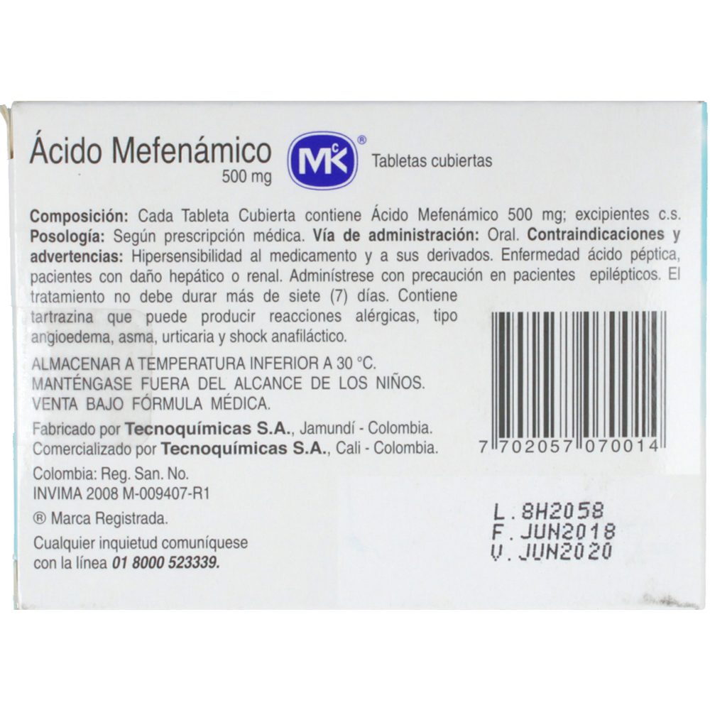 Acido Mefenamico Mk 500Mg Blister X 10 Tabletas | Los expertos en ...