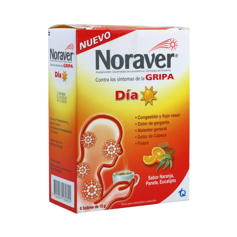 Noraver Gripa Día (500+20+2.5)Mg Caja X 6 Sobres X 15 Gr Polvo | Los ...