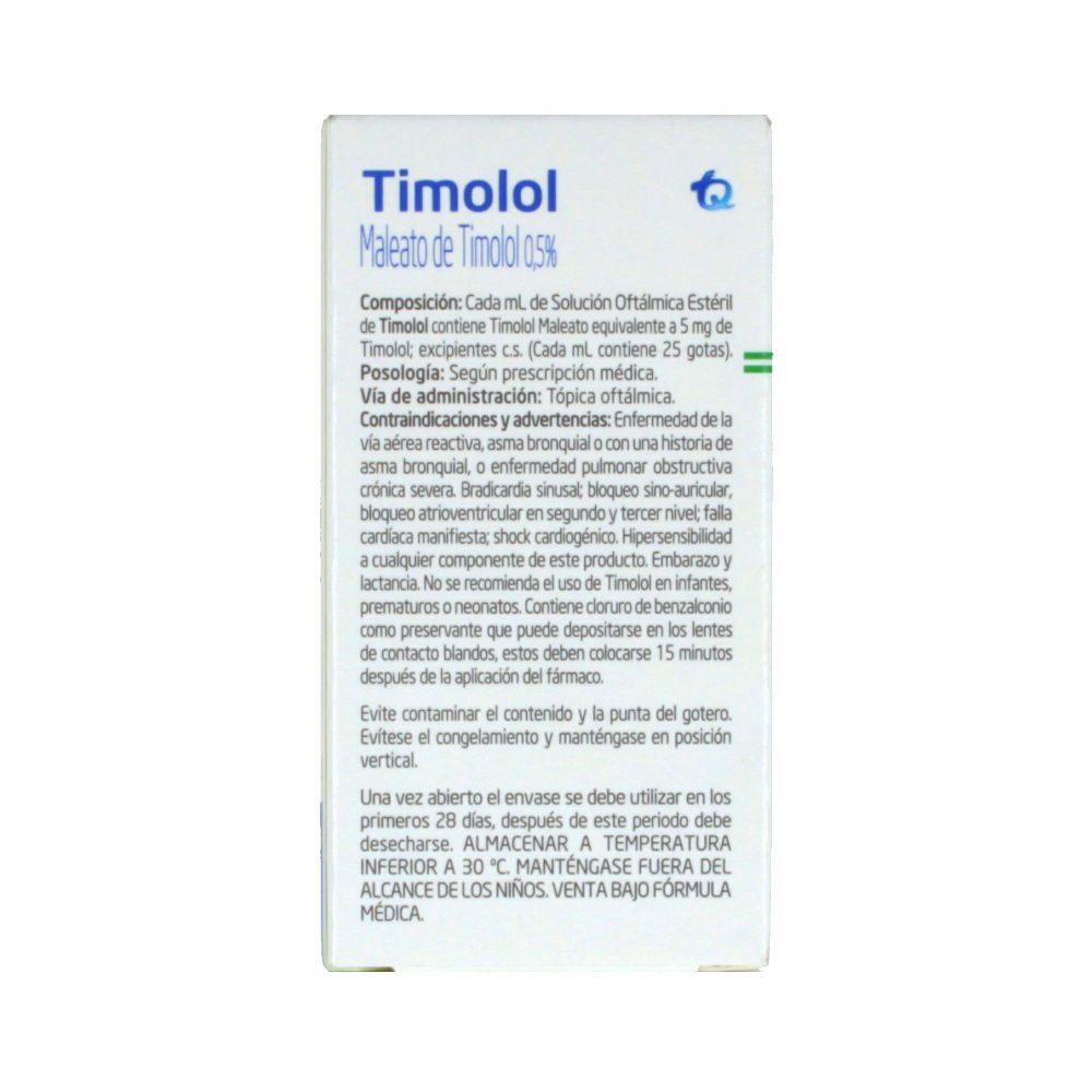 Timolol Solución Oftalmica Estéril 0.5% Frasco X 5mL | Los expertos en ...
