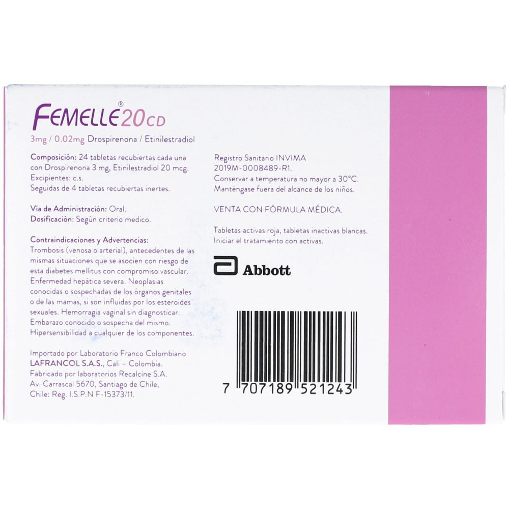 Femelle 20 Cd 3Mg+20Mcg Caja X 28 Tabletas | Los expertos en ahorro ...