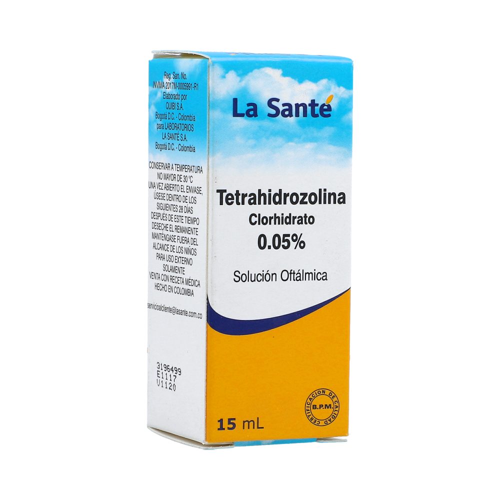 Tetrahidrozolina Clorhidrato 0.05% Solución Oft Frasco X 15mL La Santé ...