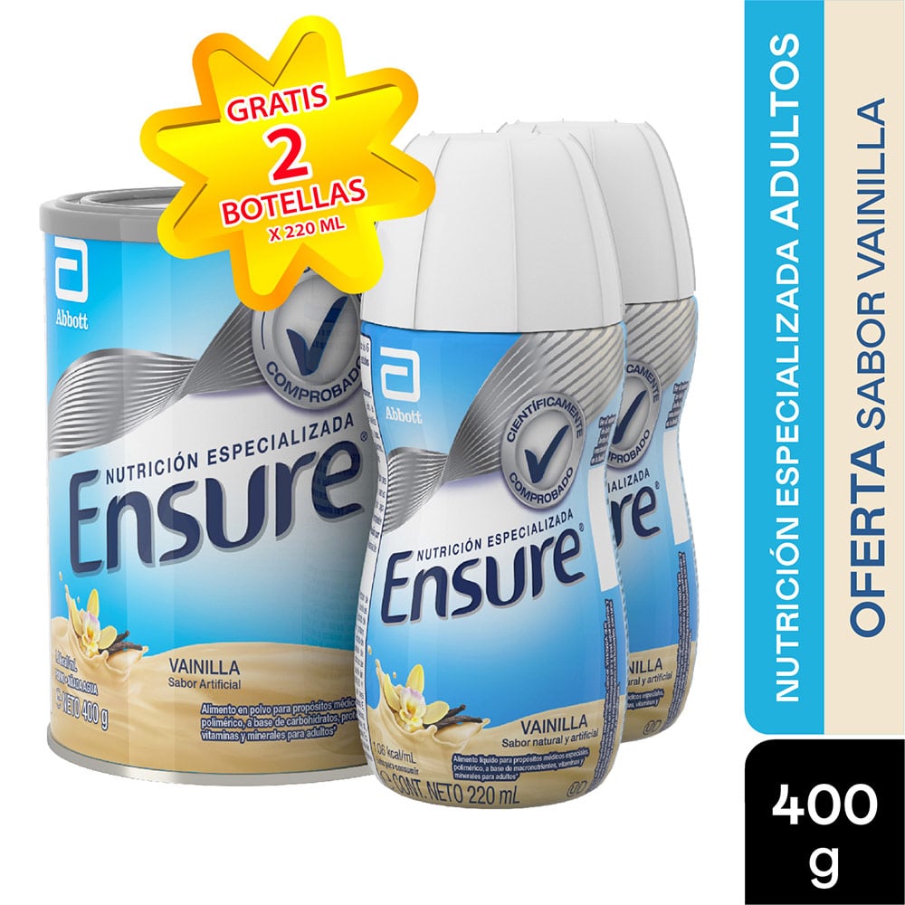 Promo Ensure Vainilla Gratis 2 Botellas 220Ml Lata X 400Gr | Los ...