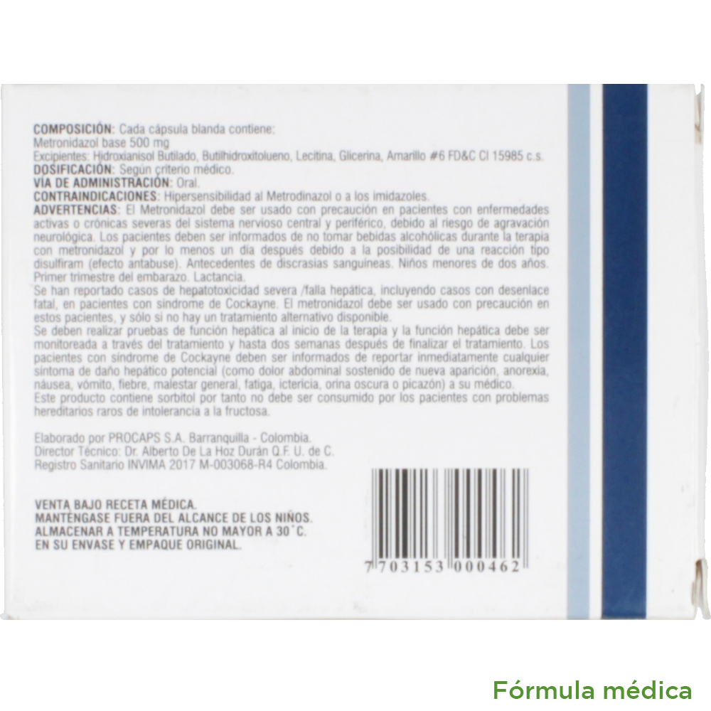 Metrozin Cápsulas 500Mg Blíster X 10 | Los expertos en ahorro Cruz ...