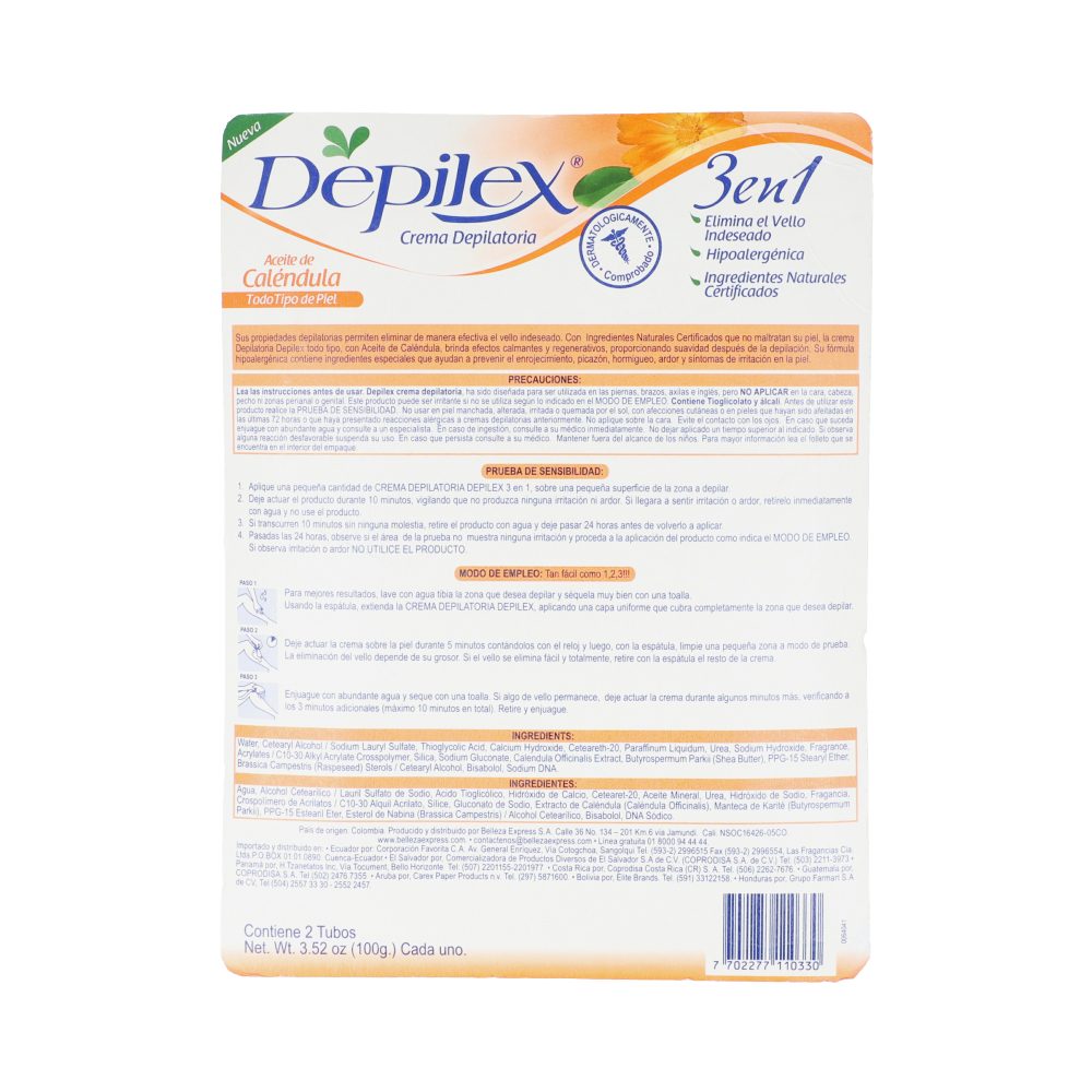 Crema Depilatoria Aceite Calendula Todo Tipo De Piel Depilex Paquete 2X ...