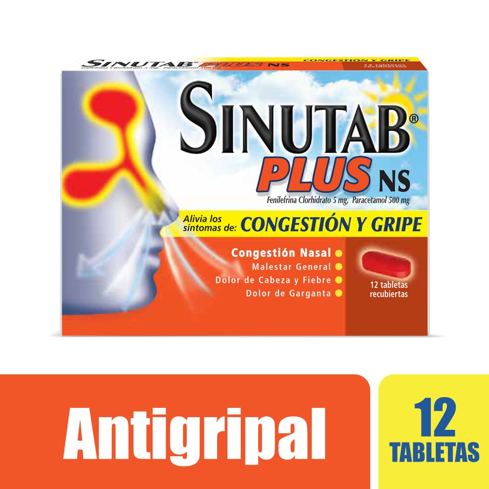 Sinutab Plus Ns Congestión y Gripe Tabletas Recubiertas (500+5)Mg Caja ...