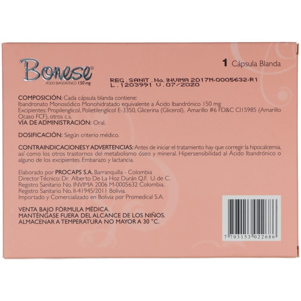 Bonese 150Mg Caja X 1 Cápsula Blandas | Los expertos en ahorro Cruz ...