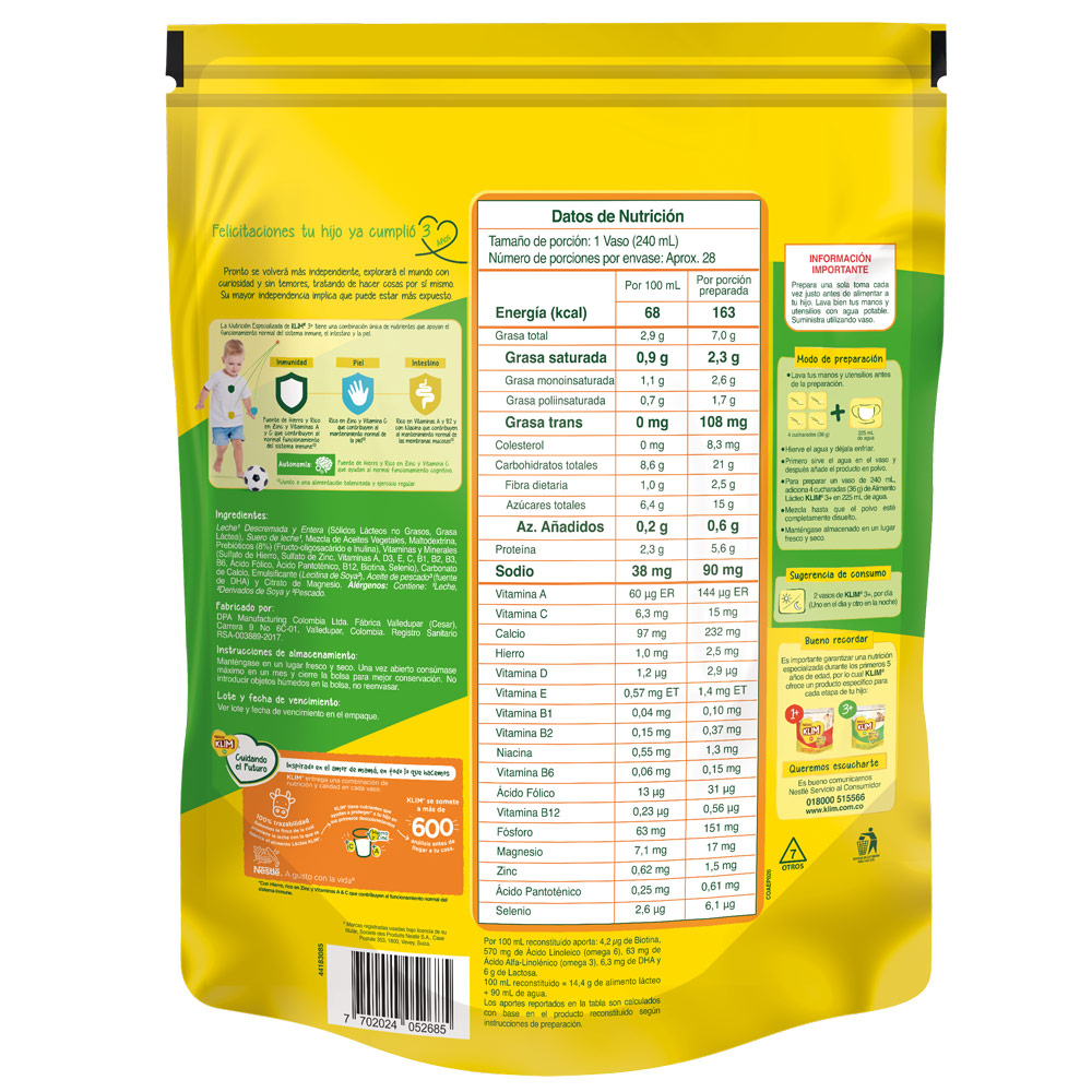 Klim Advanced Protectus Prebio 3+ X 1 Bolsa X 1000Gr | Los expertos en ...