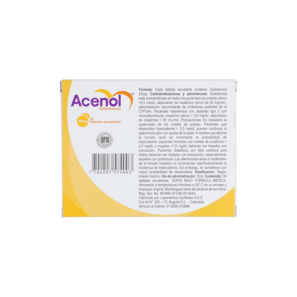 Acenol 25Mg Caja X 30 Tabletas Recubierta | Los expertos en ahorro Cruz ...