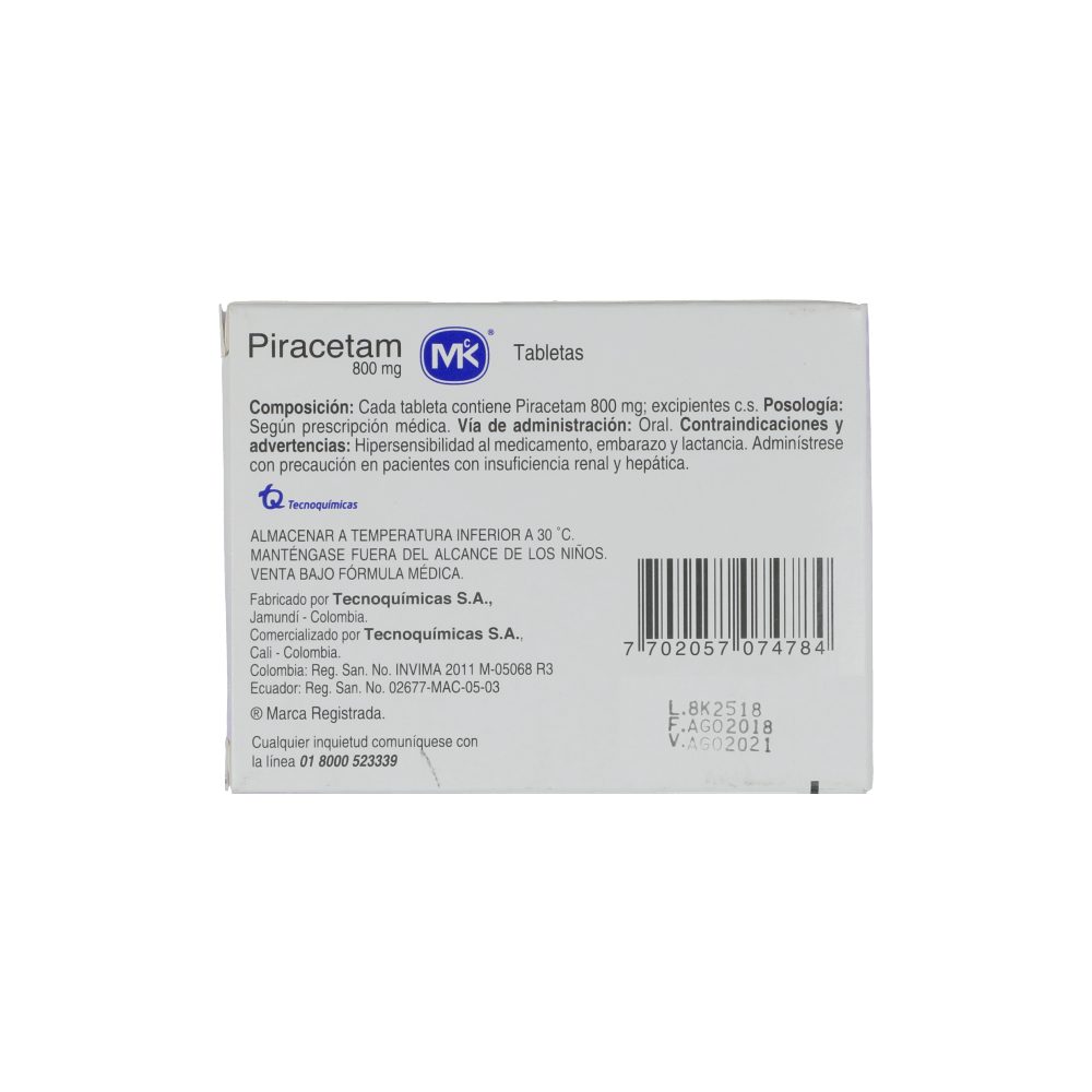 Piracetam Mk 800Mg Caja X 30 Tabletas | Los expertos en ahorro Cruz ...