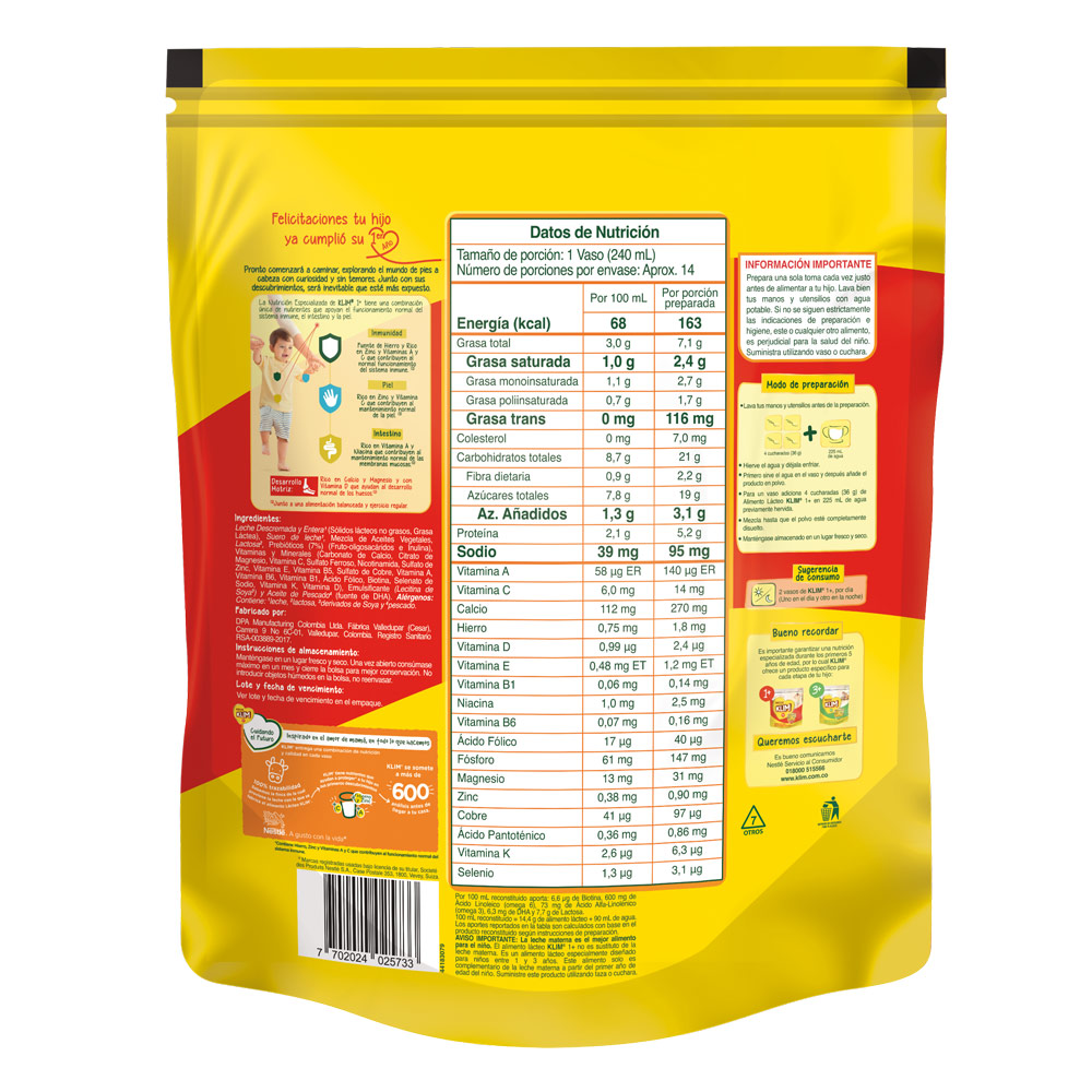 Klim 1+ Prebio Polvo X 1 Bolsa X 500Gr | Los expertos en ahorro Cruz ...